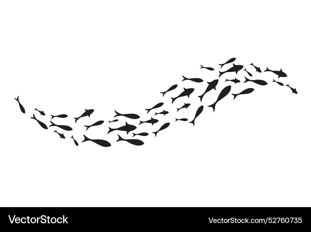 Dynamic black flock of swimming fish Royalty Free Vector