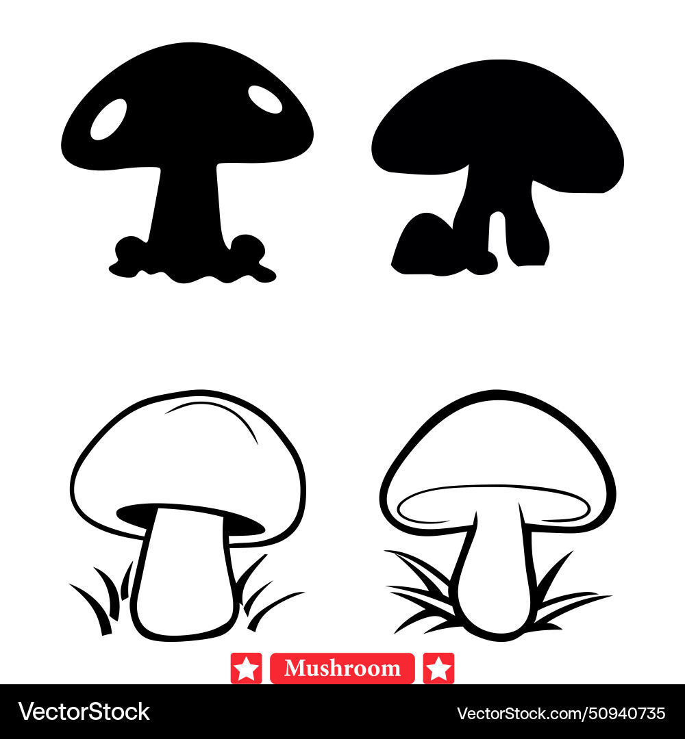 Enchanted mushroom medley delicate silhouettes Vector Image
