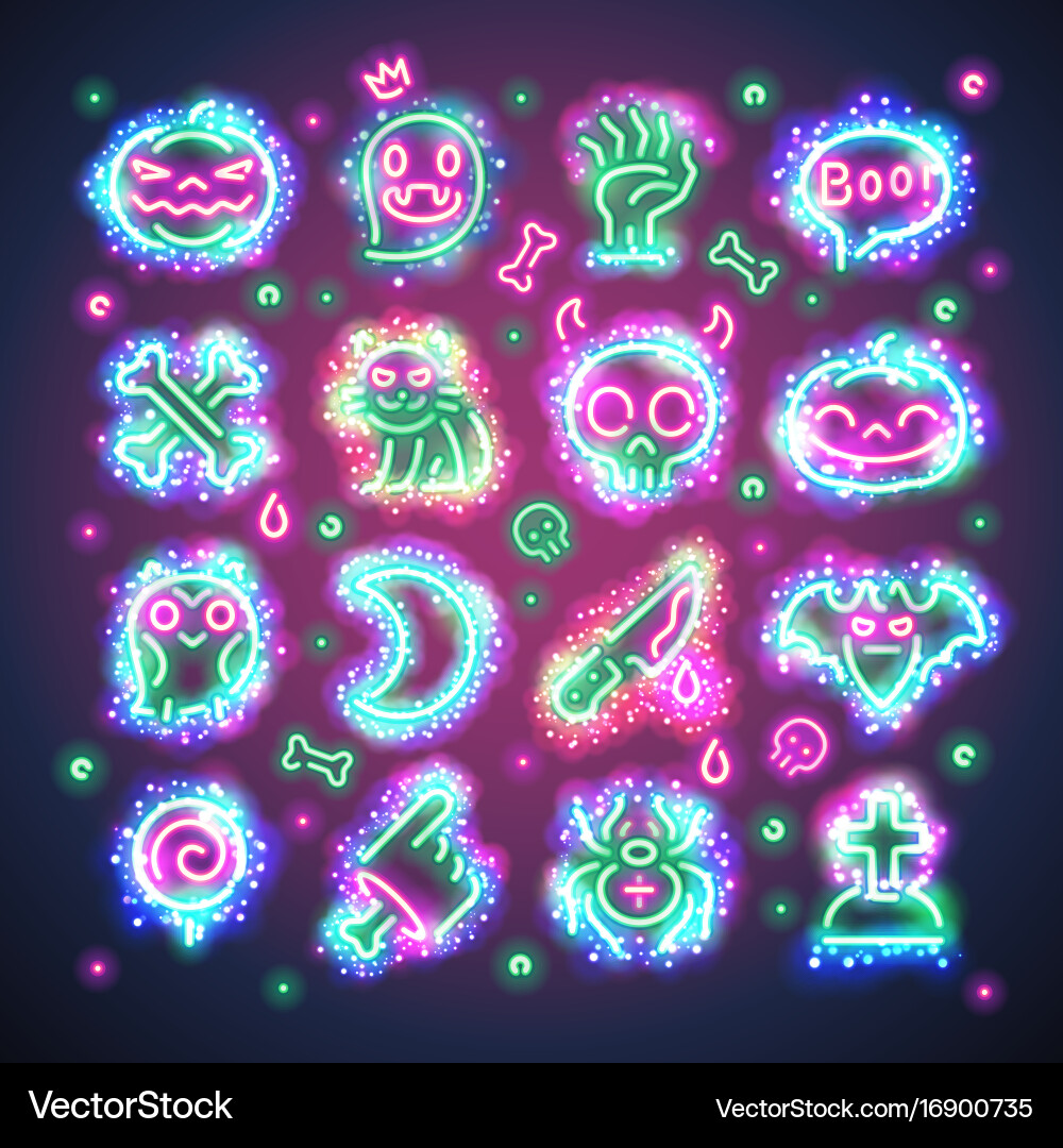 Halloween icons with sparkles Royalty Free Vector Image