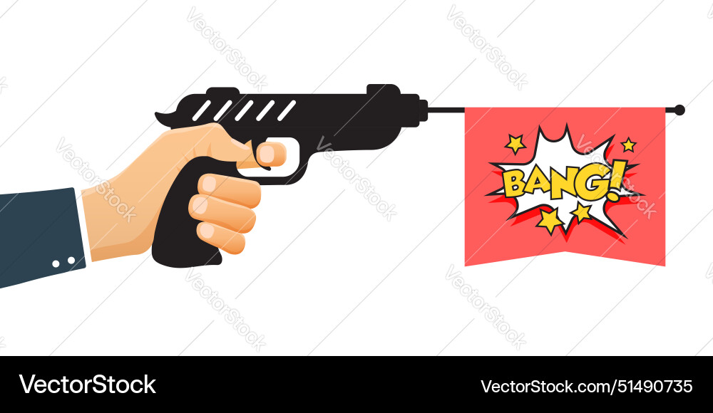 Hand holding pistol gun with bang text icon Vector Image