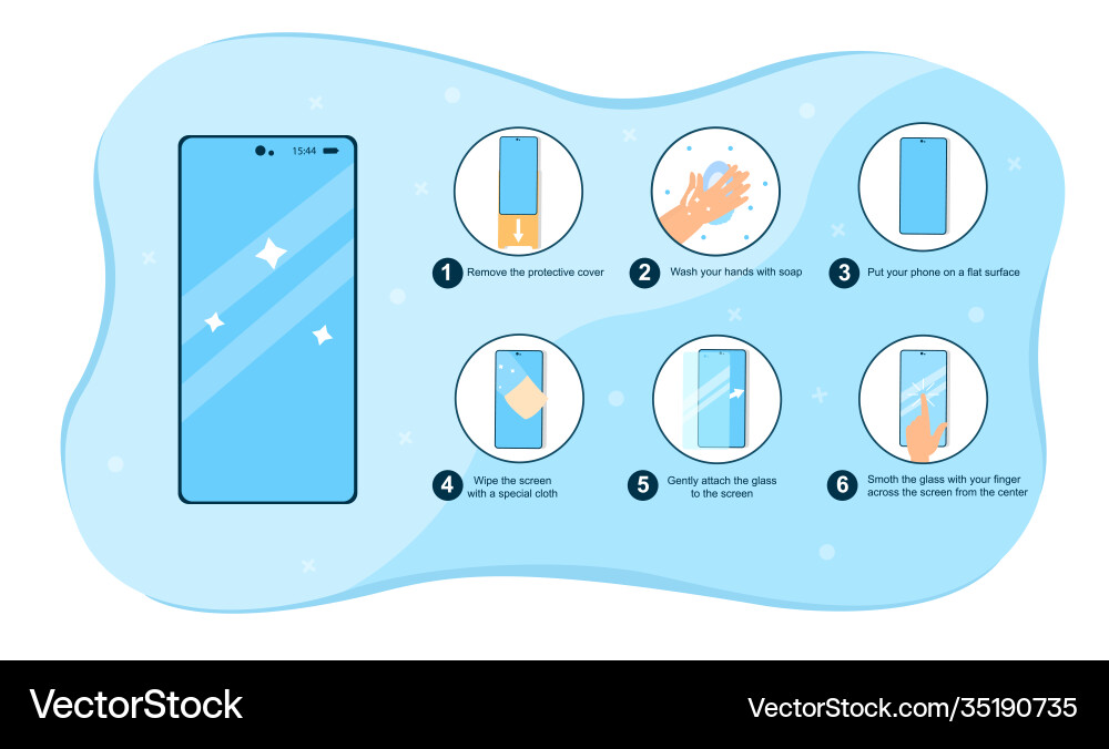 Instruction how to put a screen glass protector Vector Image