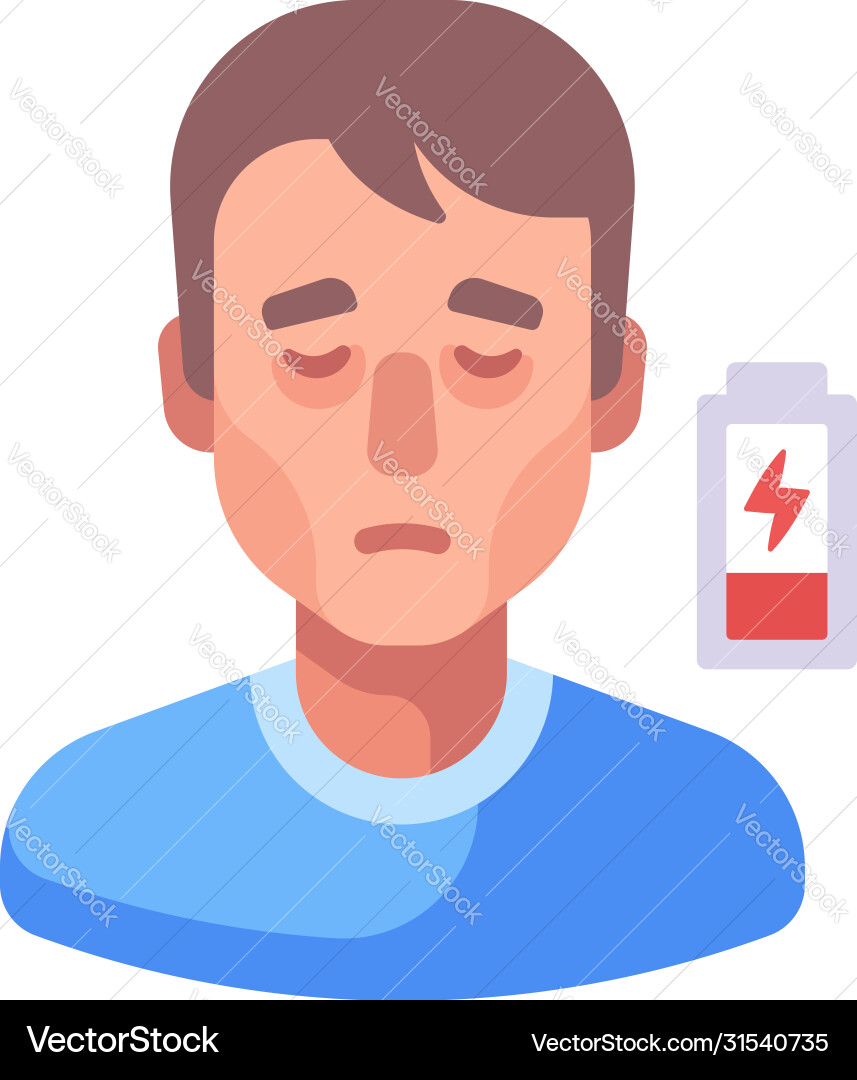 Low energy icon fatigue flat man feeling tired Vector Image