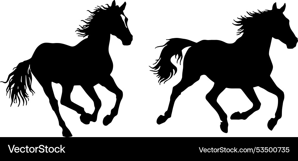 Silhouette of two horses running Royalty Free Vector Image