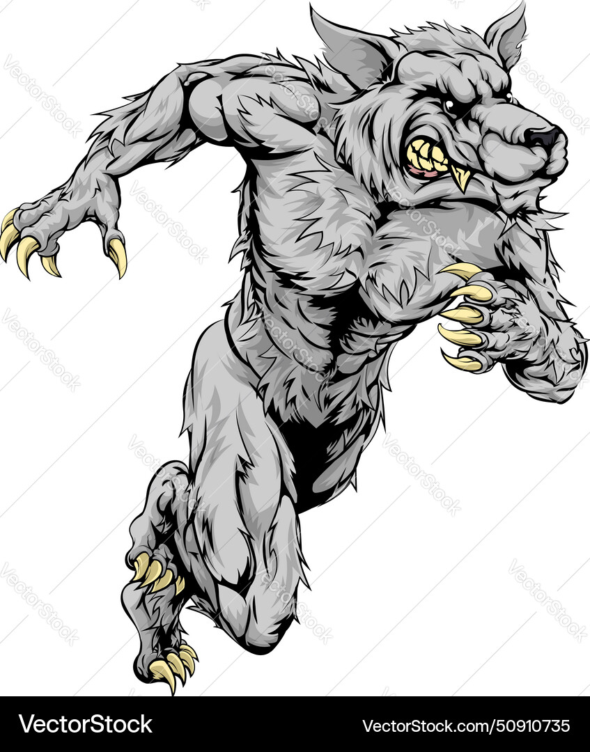 Werewolf wolf sports mascot running Royalty Free Vector