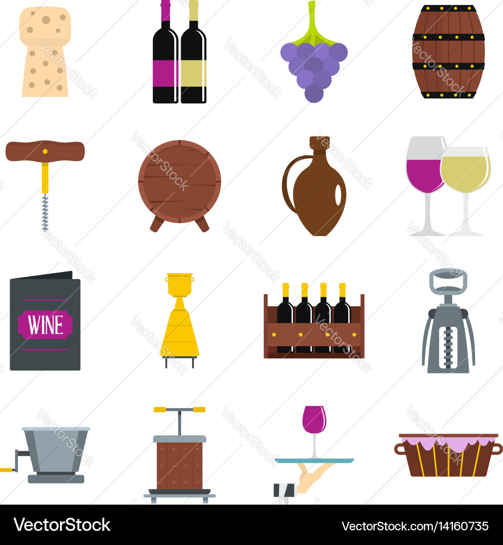 Wine icons set in flat style Royalty Free Vector Image
