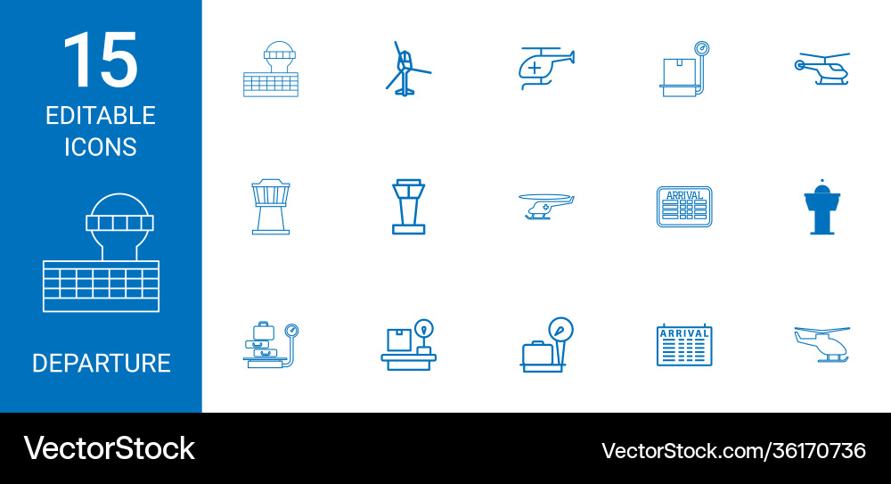 15 departure icons Royalty Free Vector Image - VectorStock