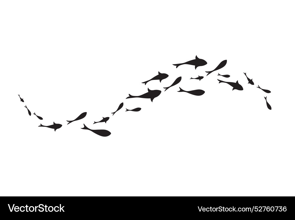 Dynamic black flock of swimming fish Royalty Free Vector
