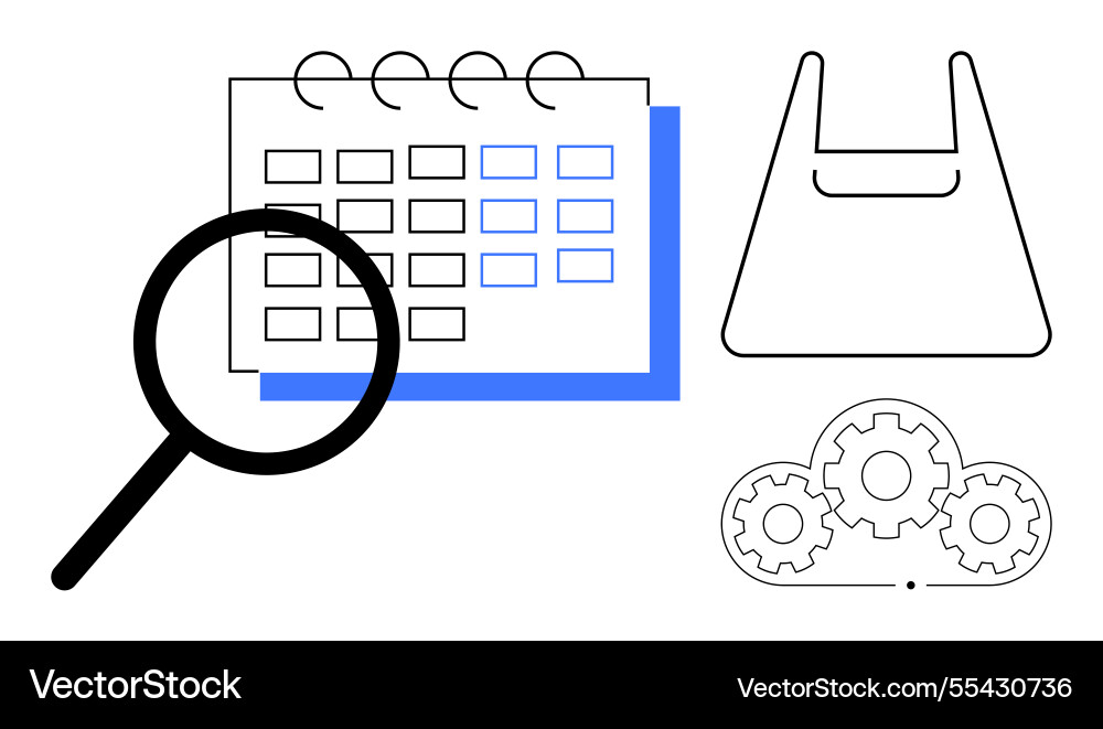 Magnifying glass over calendar gear system and Vector Image