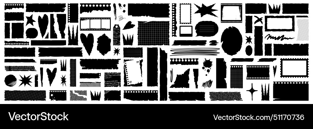 Set of grunge jagged rectangle shape assets black Vector Image