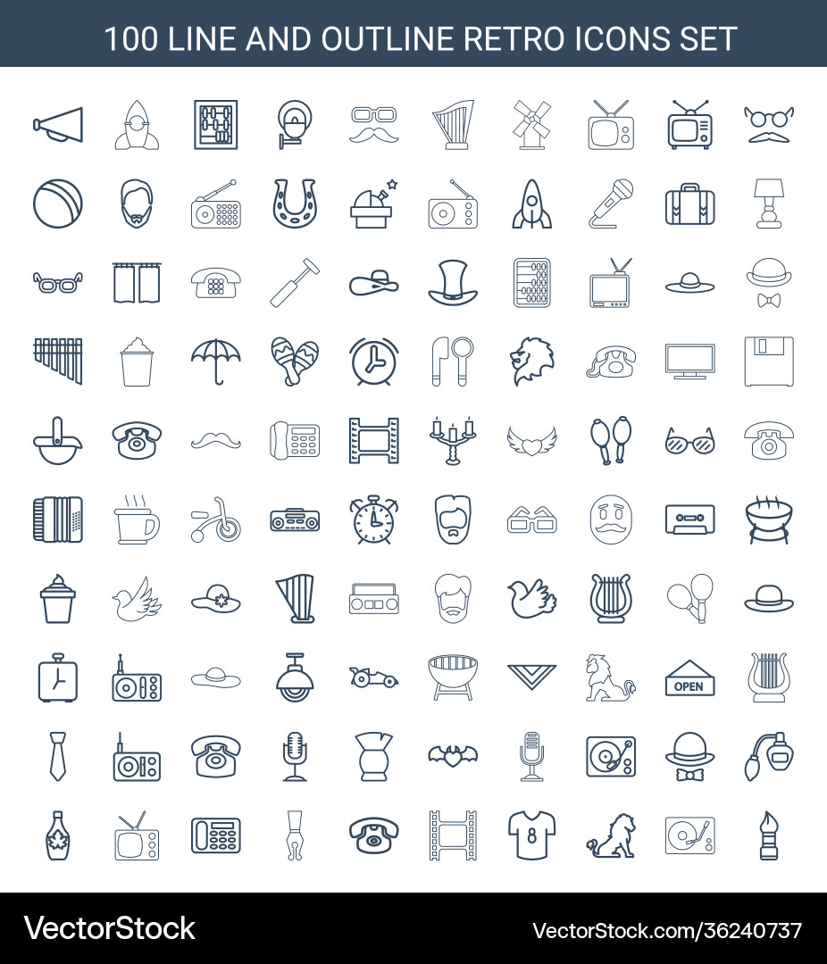 100 retro icons Royalty Free Vector Image - VectorStock