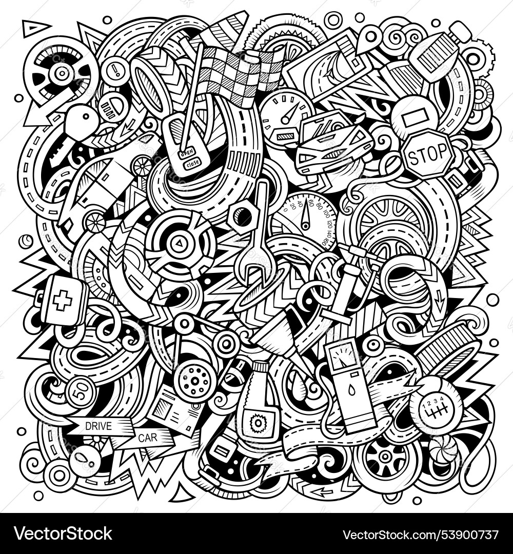 Automotive Doodle Cartoon Royalty Free Vector Image