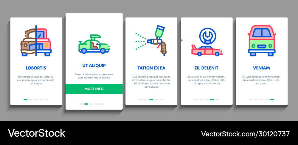 Car restoration onboarding elements icons set Vector Image