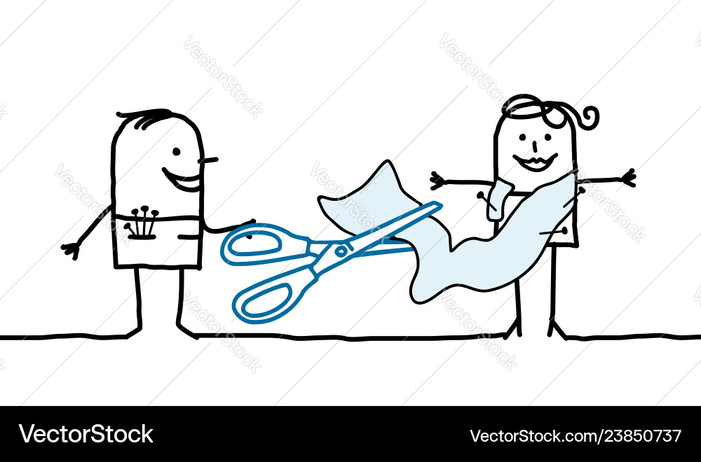 Cartoon stylist with model Royalty Free Vector Image