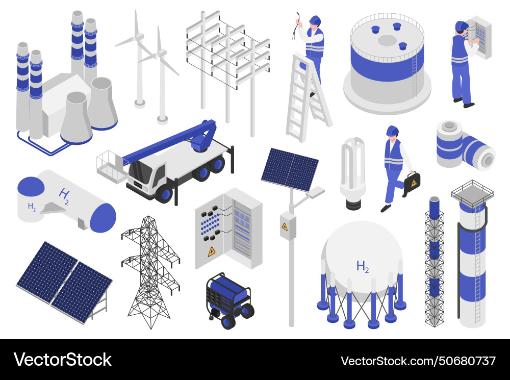 Electrical Isometric Elements Set Royalty Free Vector Image