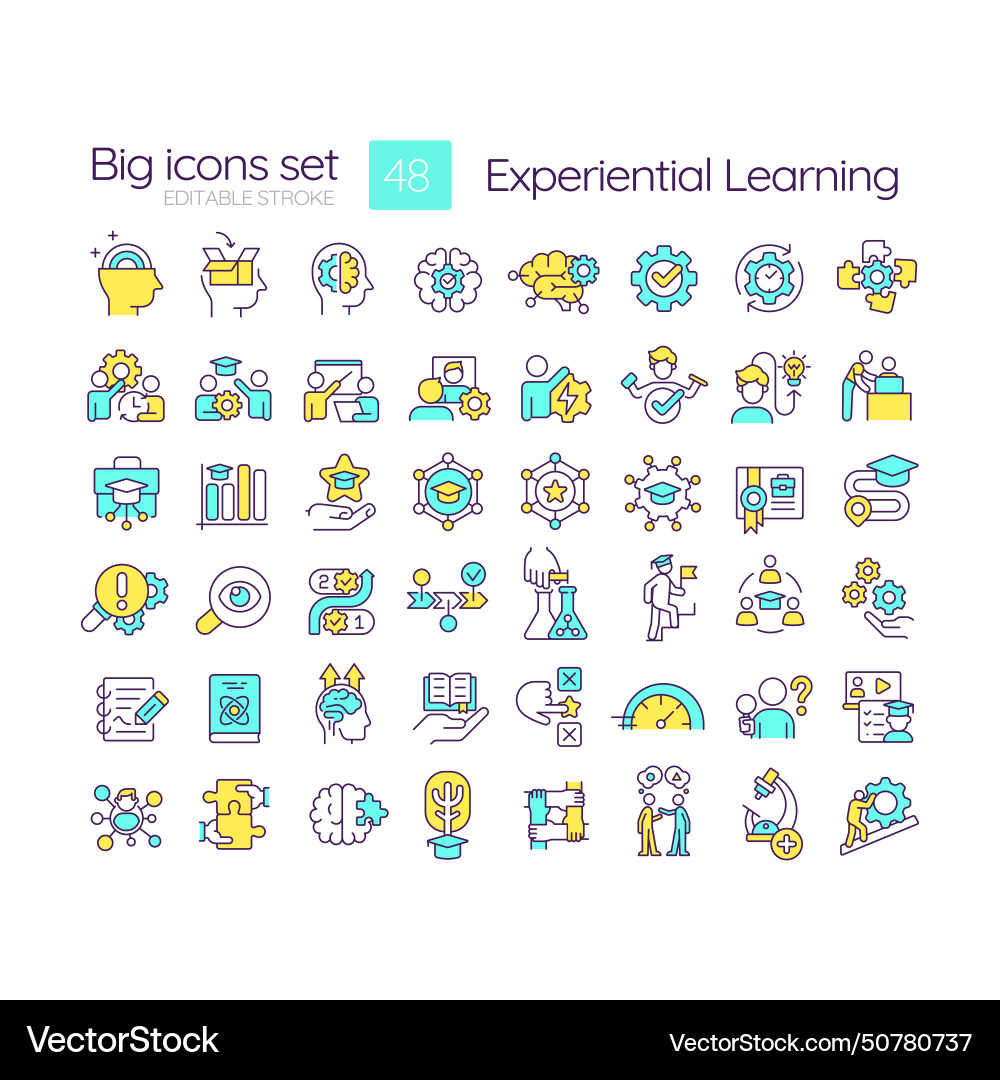 Experiential learning blue rgb color icons set Vector Image