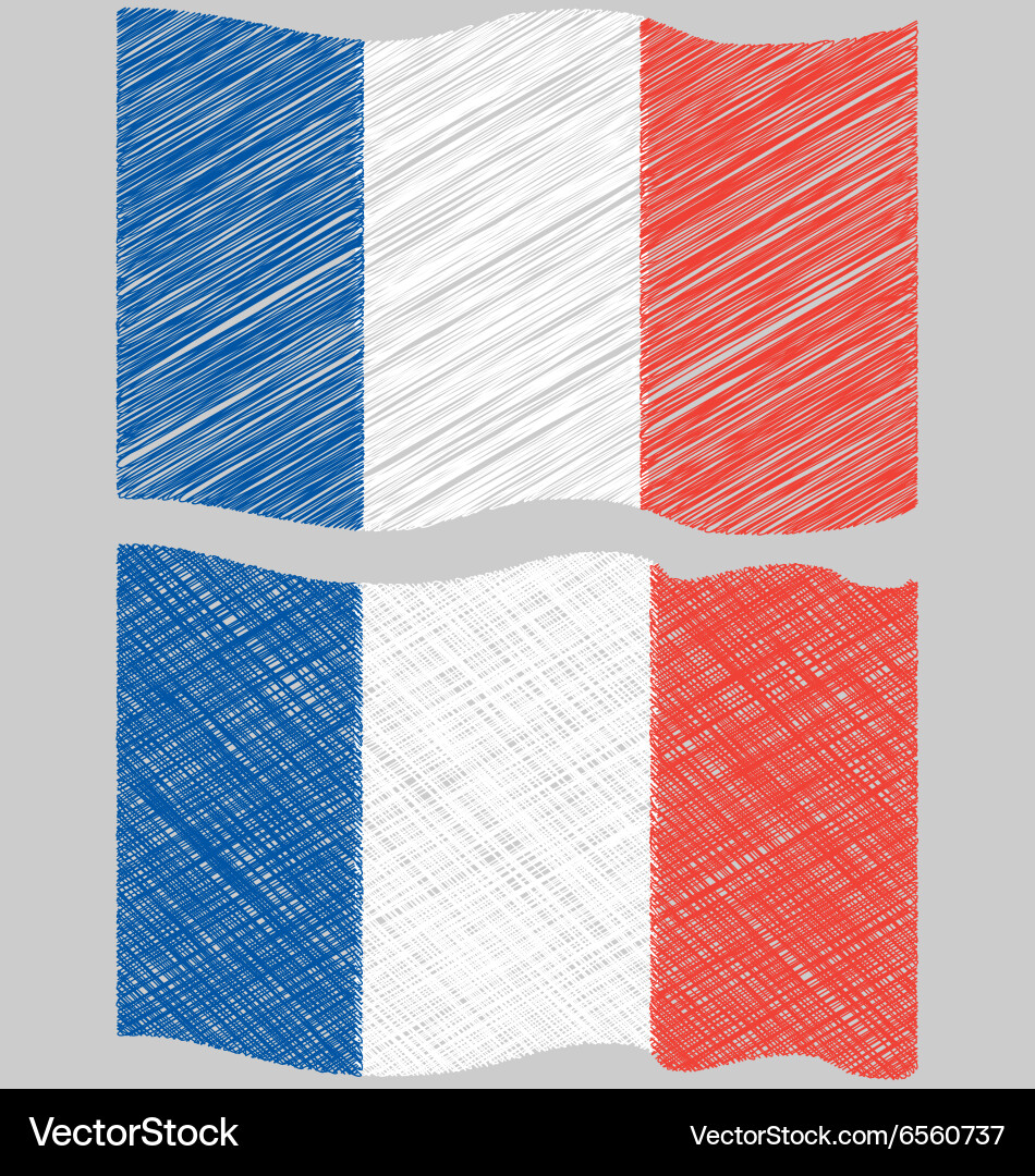 Waving hand draw sketch flag of france Royalty Free Vector