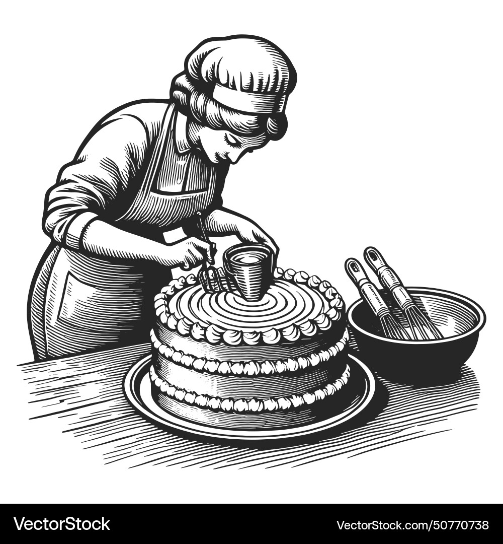 Baking cake icing line art Royalty Free Vector Image