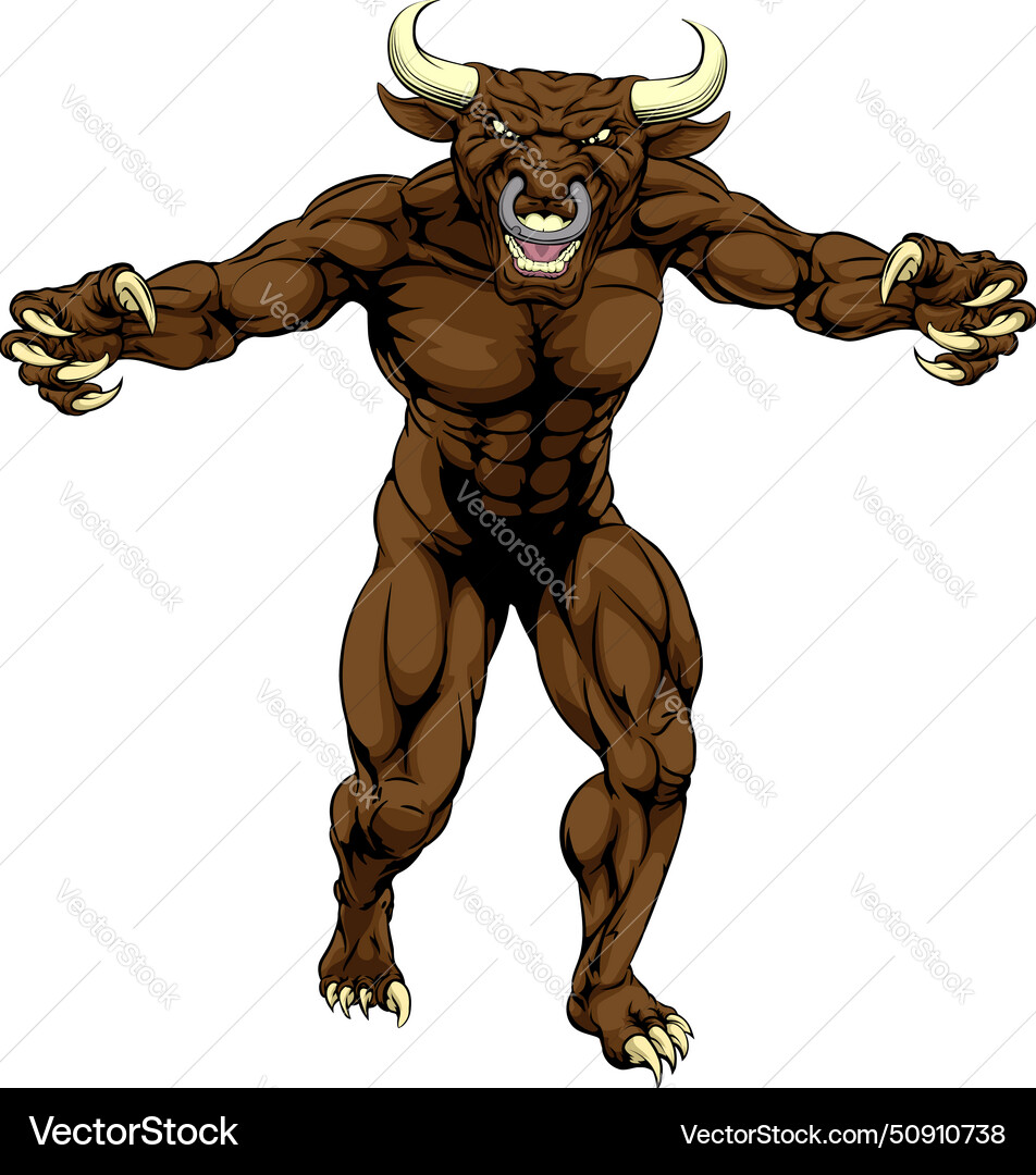 Bull minotaur character attacking Royalty Free Vector Image