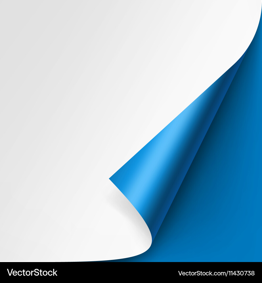 Curled corner of white paper on blue background Vector Image