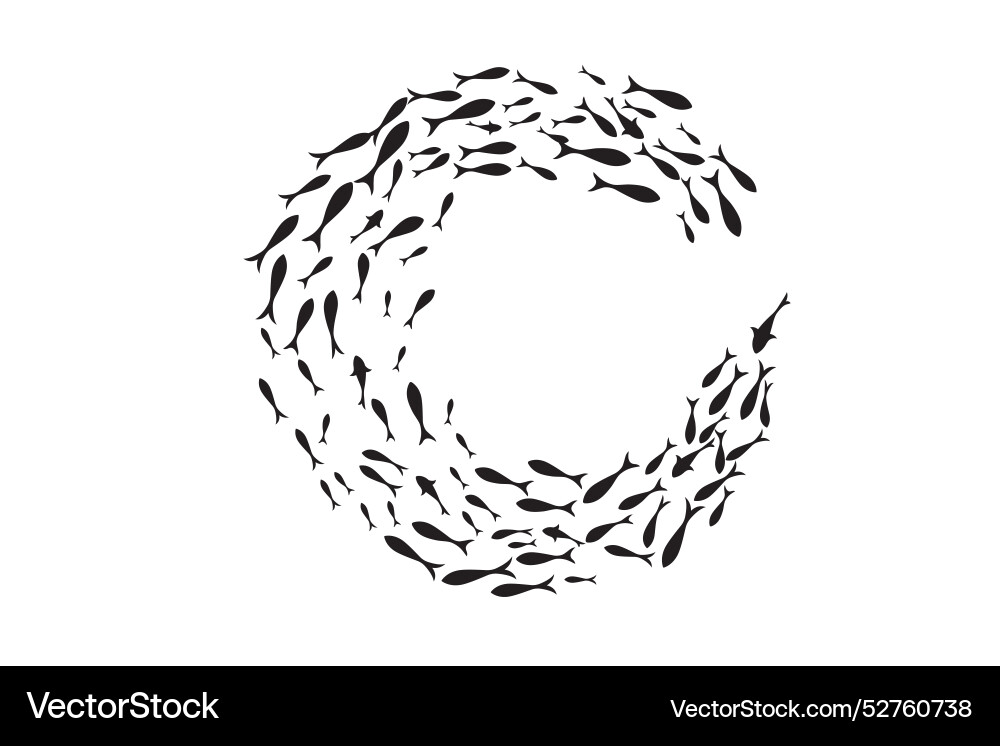 Dynamic black flock of swimming fish Royalty Free Vector
