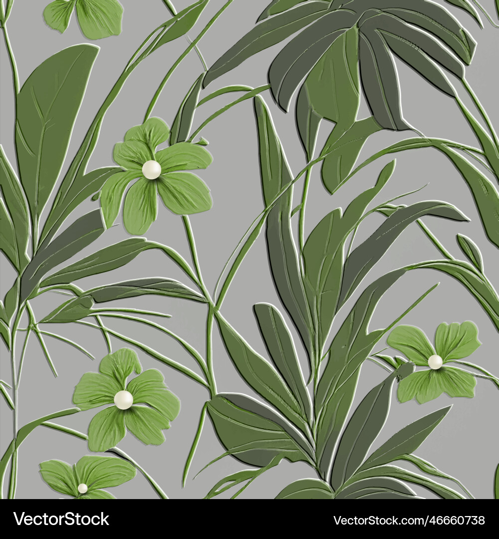 Emboss floral green 3d seamless pattern Royalty Free Vector