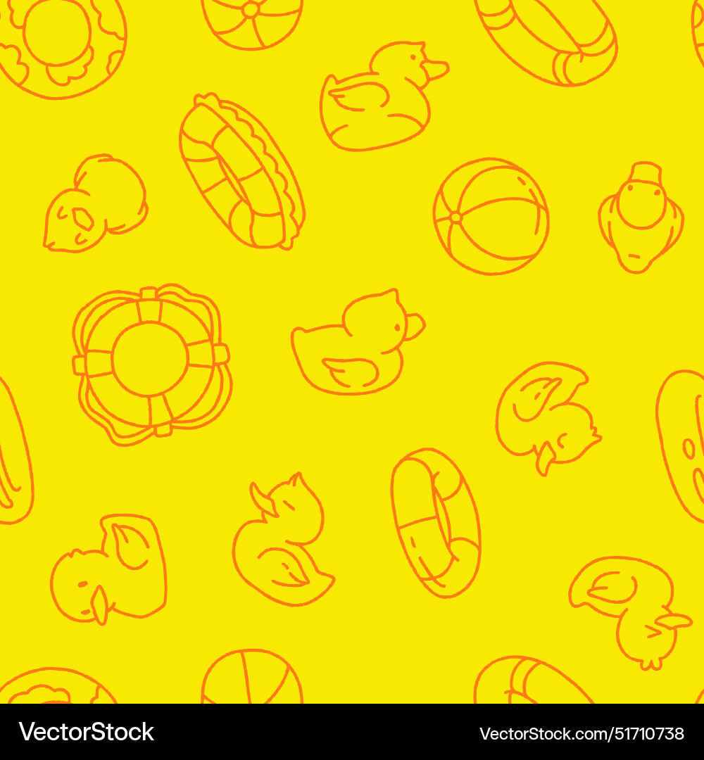 Outline rubber duck swim seamless pattern Vector Image