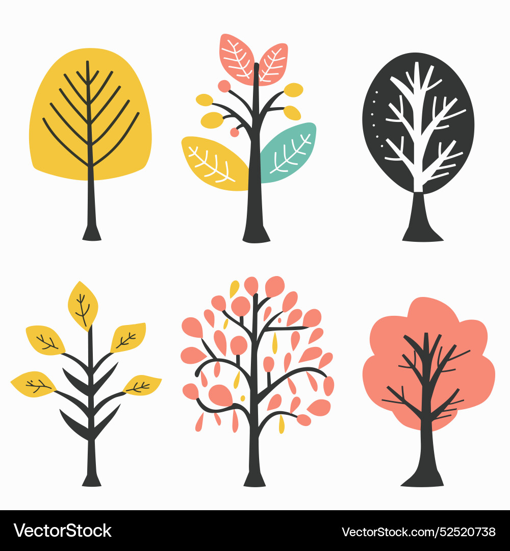 Six stylized trees represented modern Royalty Free Vector