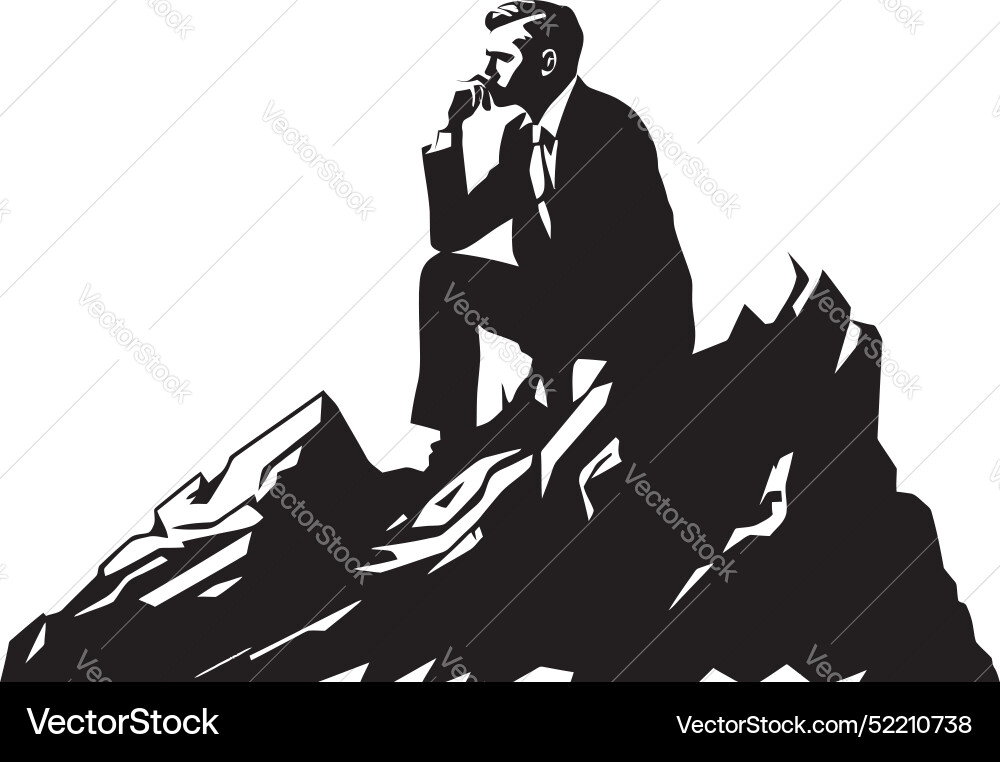 Summitseclusion contemplative man on mountain Vector Image