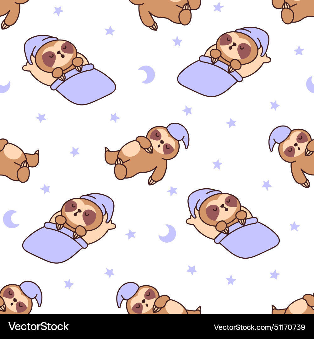 Cute kawaii baby sloth seamless pattern cartoon Vector Image