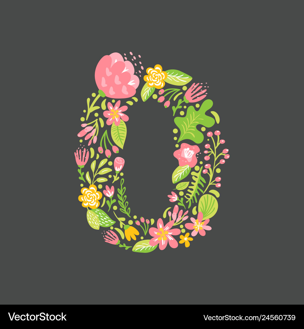 Floral summer number 0 zero flower capital Vector Image