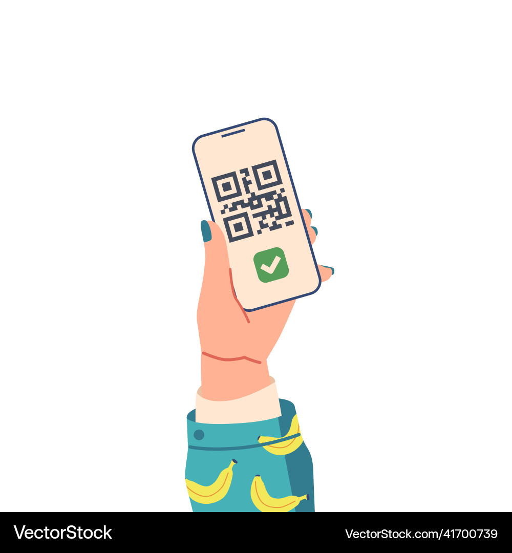Hand holding mobile phone with qr code scanning Vector Image