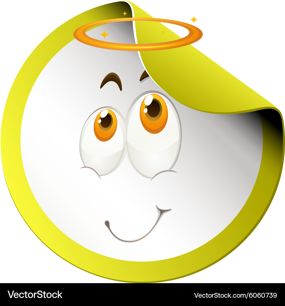 Happy face on round sticker Royalty Free Vector Image