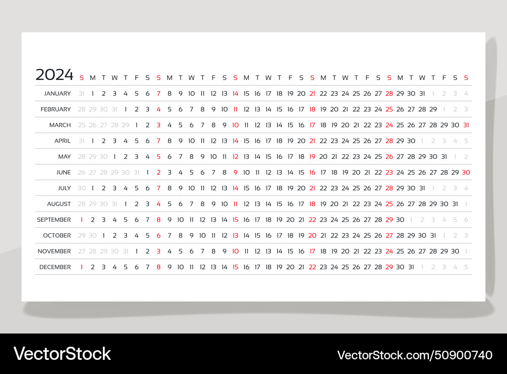 2024calendar grid linear planner template Vector Image