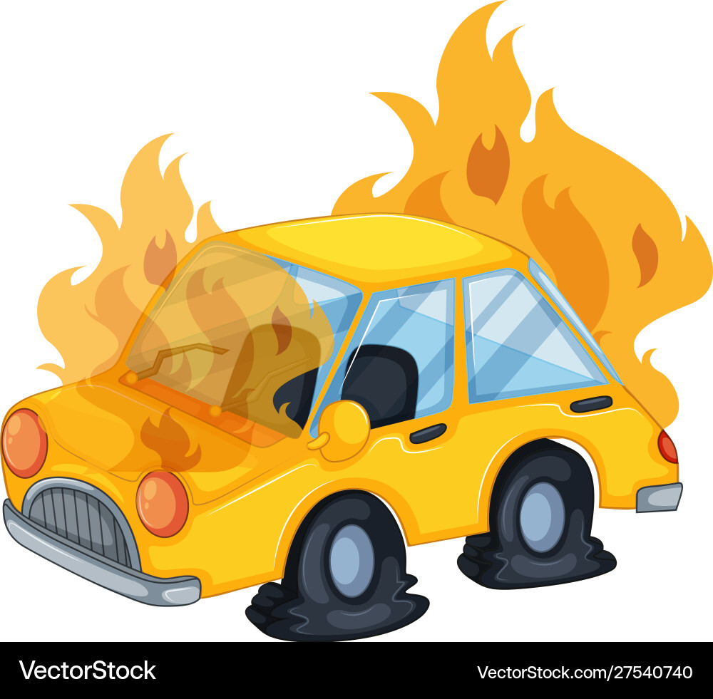 Accident scene with car on fire Royalty Free Vector Image