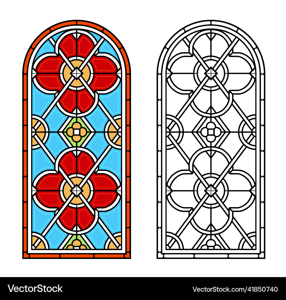 Arched vintage old window with stained glass Vector Image