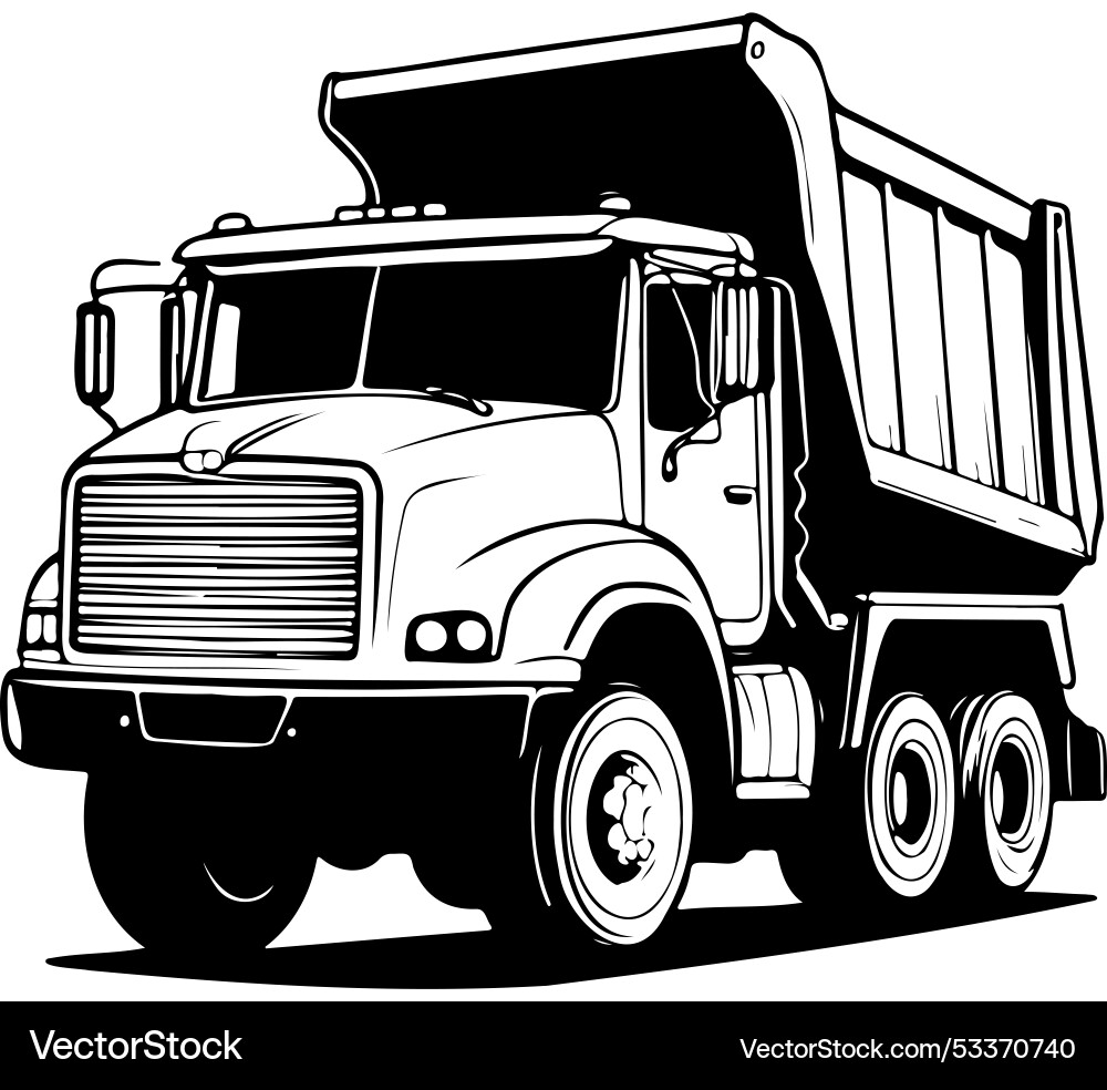 Dump truck drawing realistic hand line Royalty Free Vector