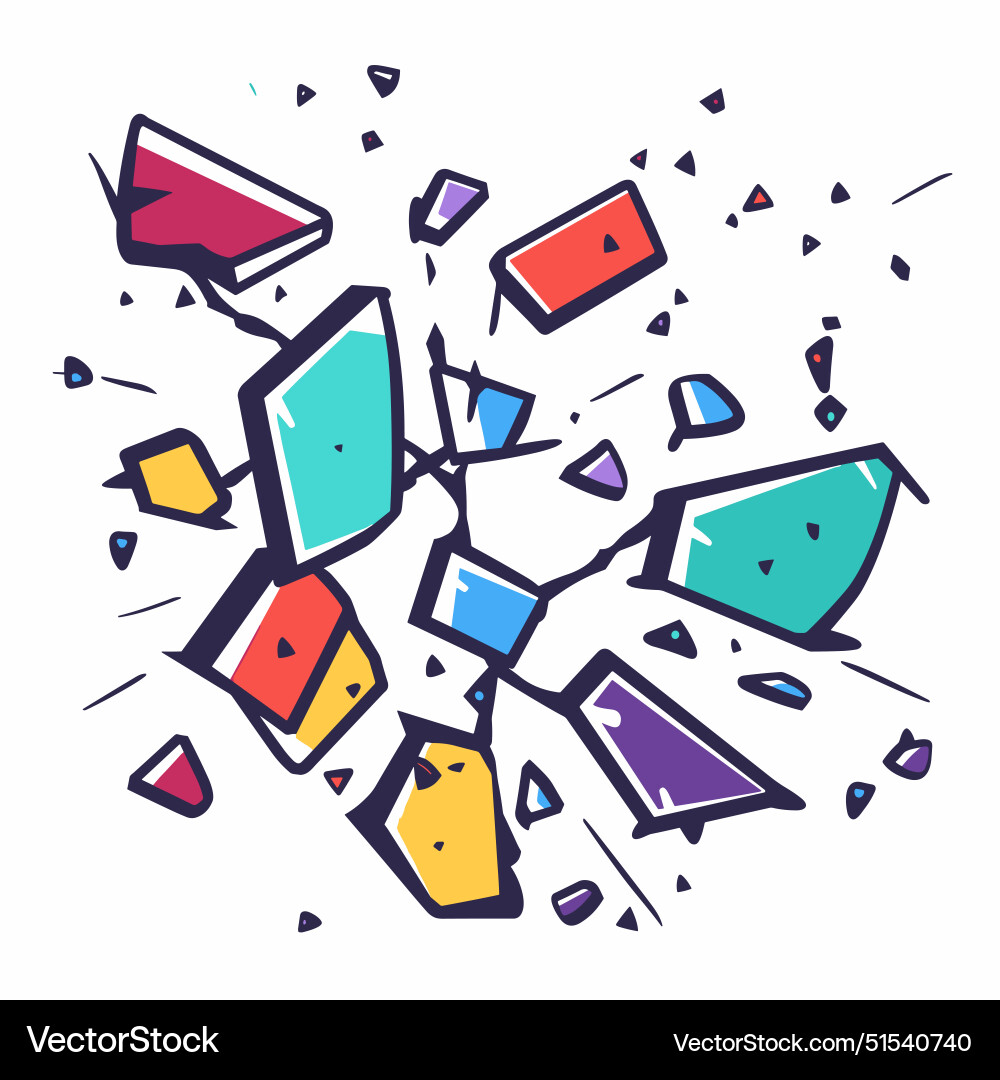 Explosion colorful geometric shapes scattering Vector Image