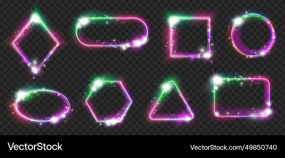 Magic neon frame with sparkles empty borders Vector Image