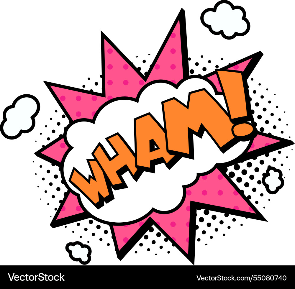 Pop art explosion featuring the word wham bursts Vector Image