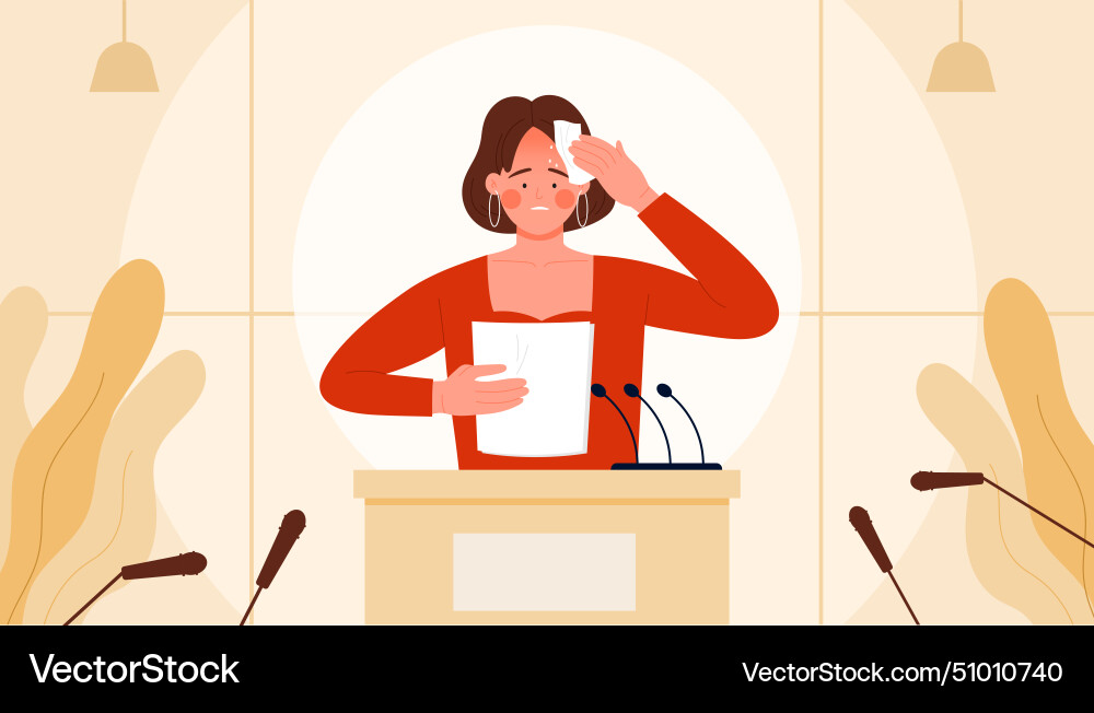 Speaker feeling anxiety and fear when speaking Vector Image