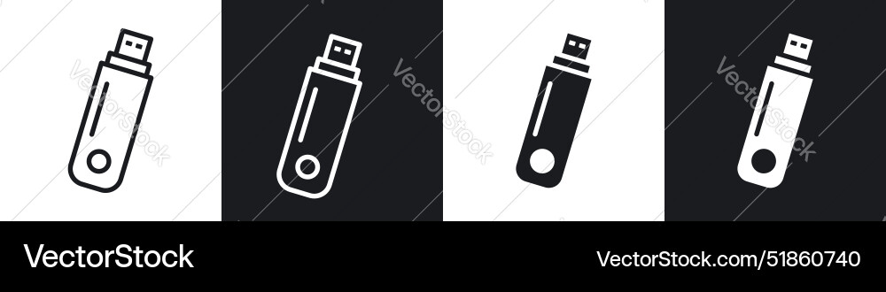 Usb pendrive liner and solid icon set in black Vector Image