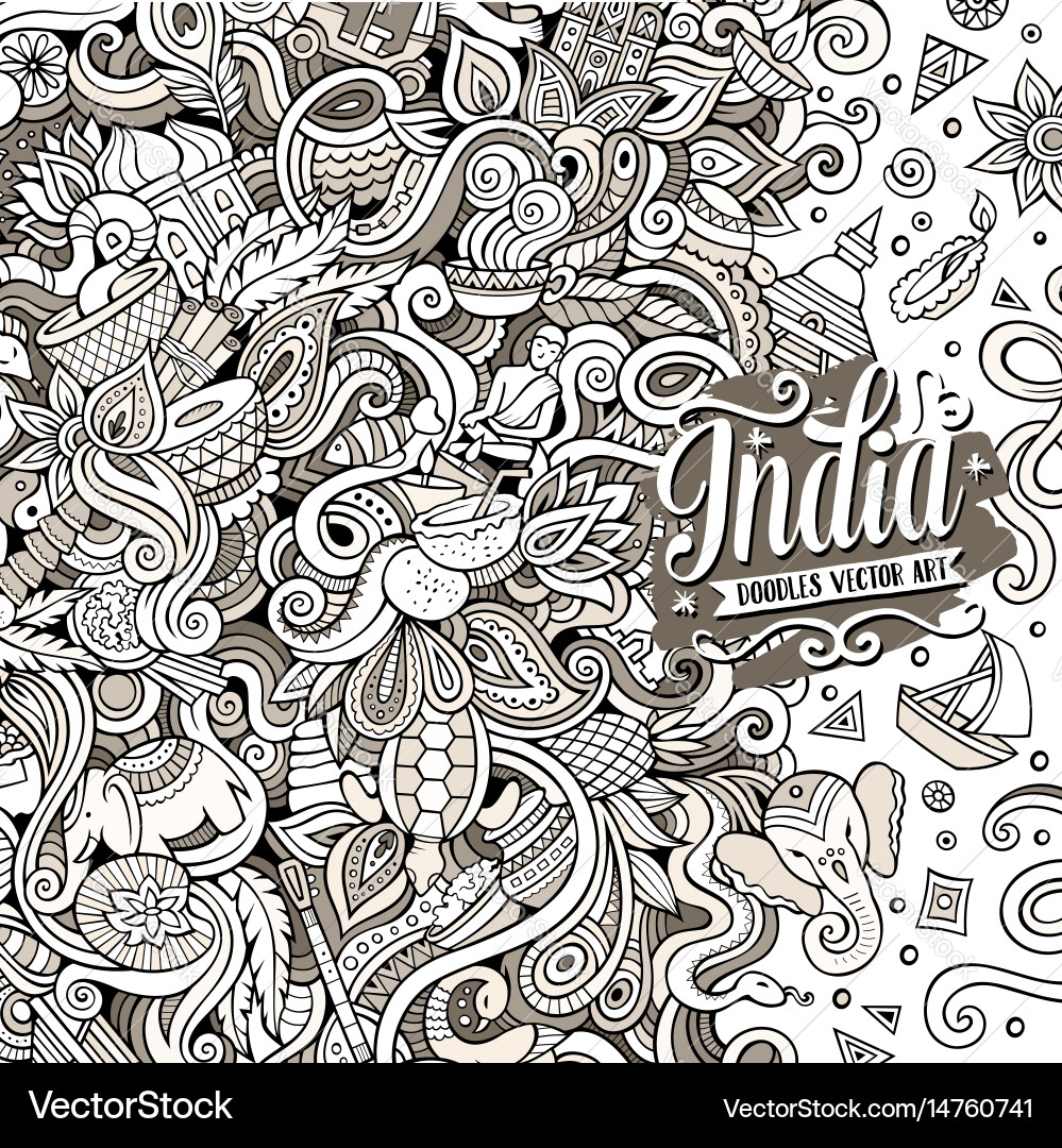 Cartoon hand-drawn doodles india Royalty Free Vector Image