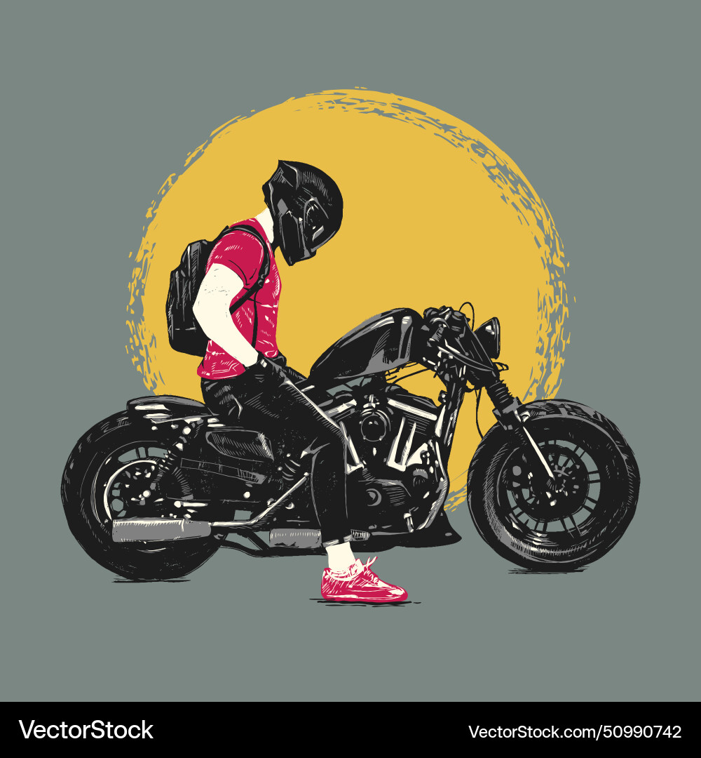 A biker with helmet posing by motorcycle Vector Image
