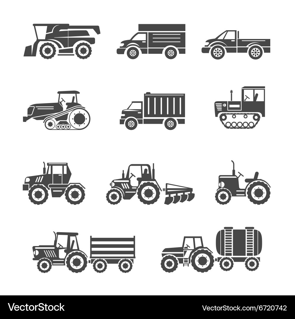 Agricultural machinery icons Royalty Free Vector Image