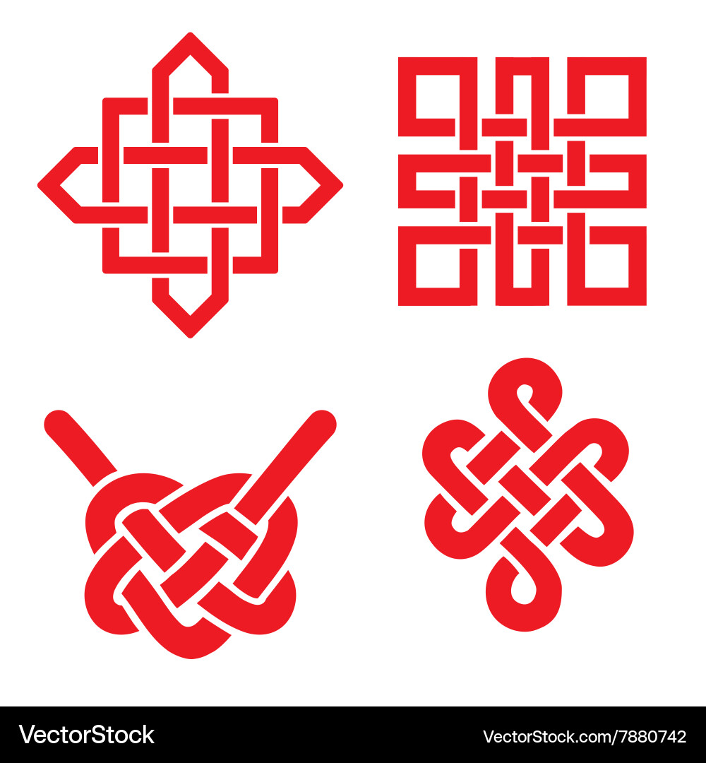 Auspicious endless knots setbuddhist symbolred Vector Image