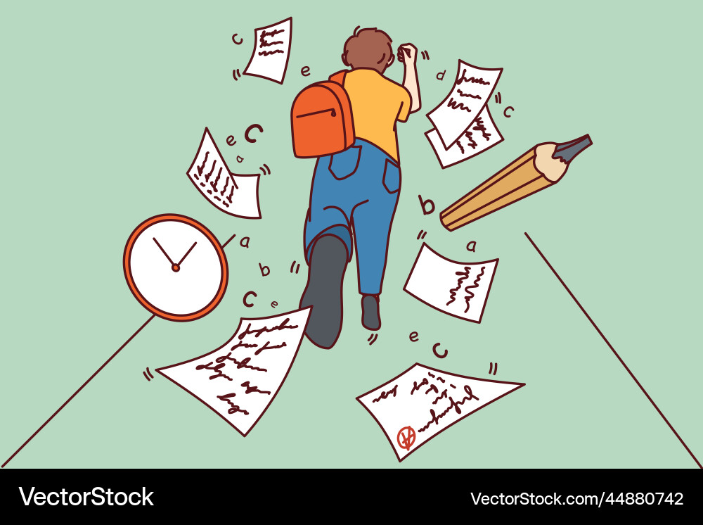 Child rush in school being late for classes Vector Image