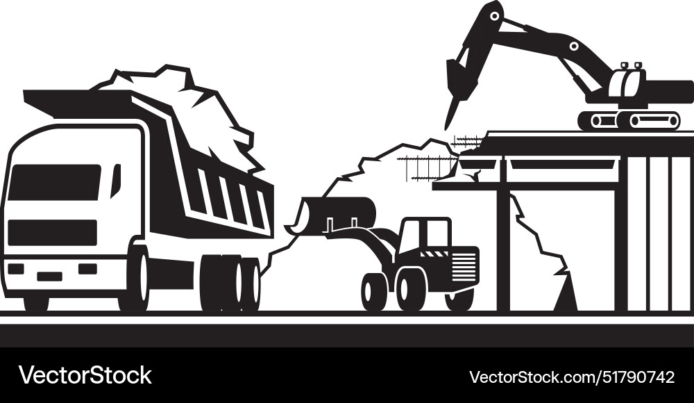 Demolition of concrete bridge Royalty Free Vector Image