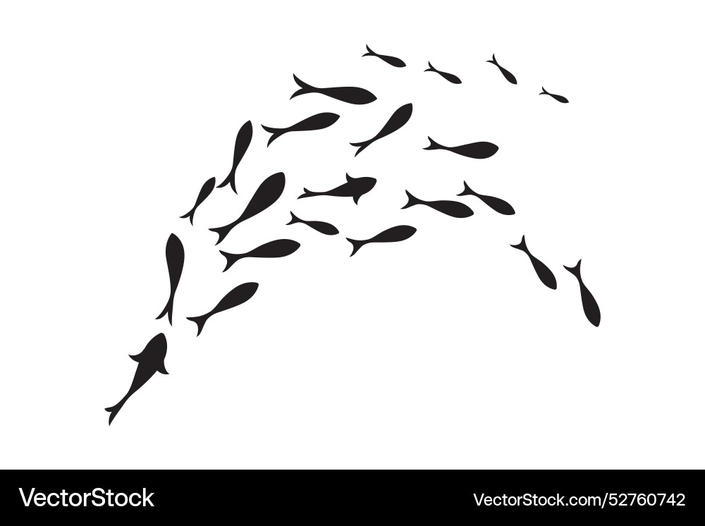 Dynamic black flock of swimming fish Royalty Free Vector