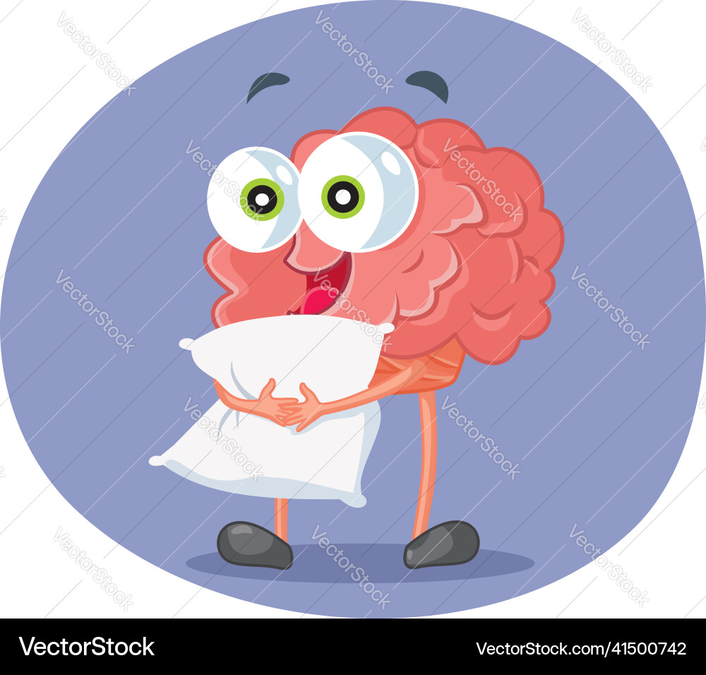 Happy brain holding a pillow enjoying sleep Vector Image