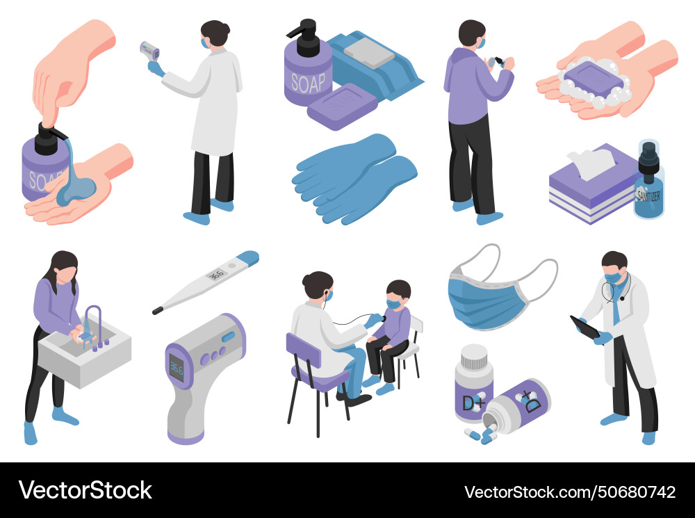Medical isometric elements constructor mega set Vector Image